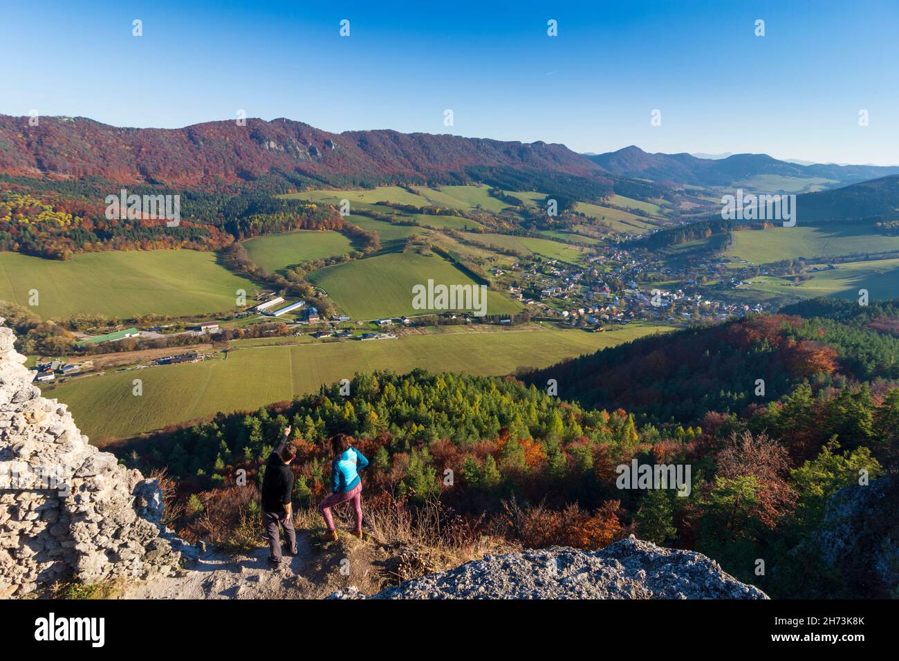 Sulovske skaly (Sulov Rocks): view from ruin Sulov Castle to village ...