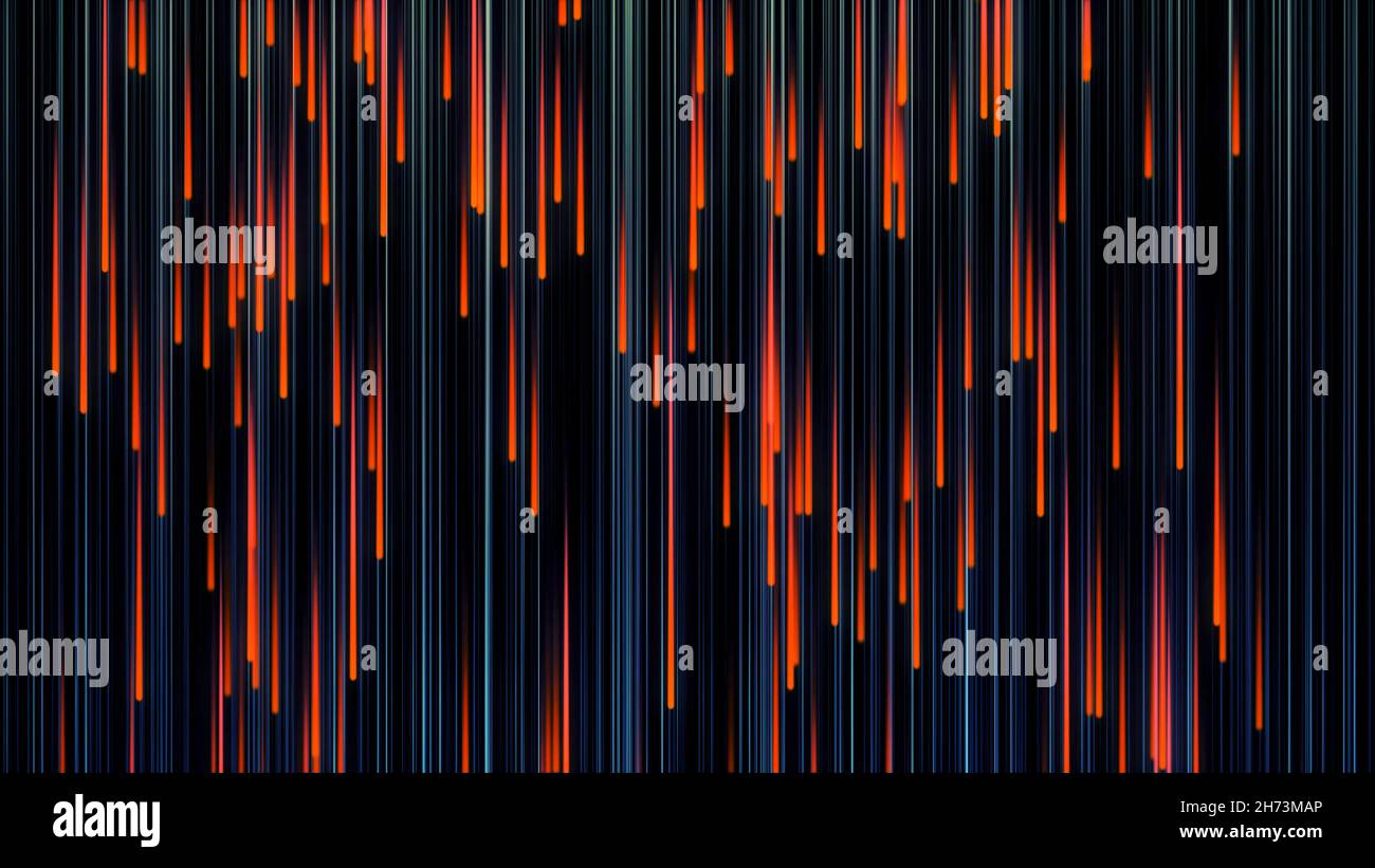 Abstract animation of bright digital rain of vertical colorful lines ...