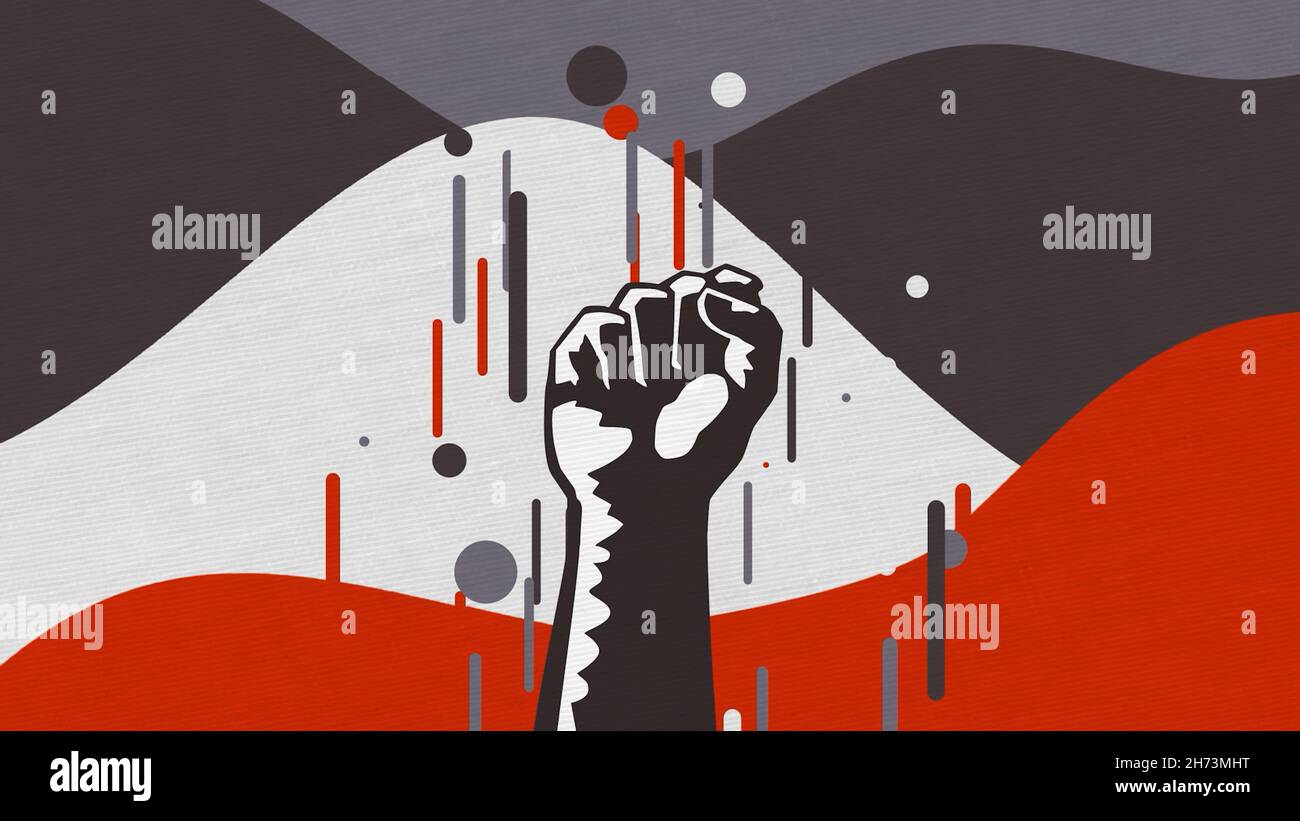 Soviet or USSR style motion graphics, colorful fist on geometric ...