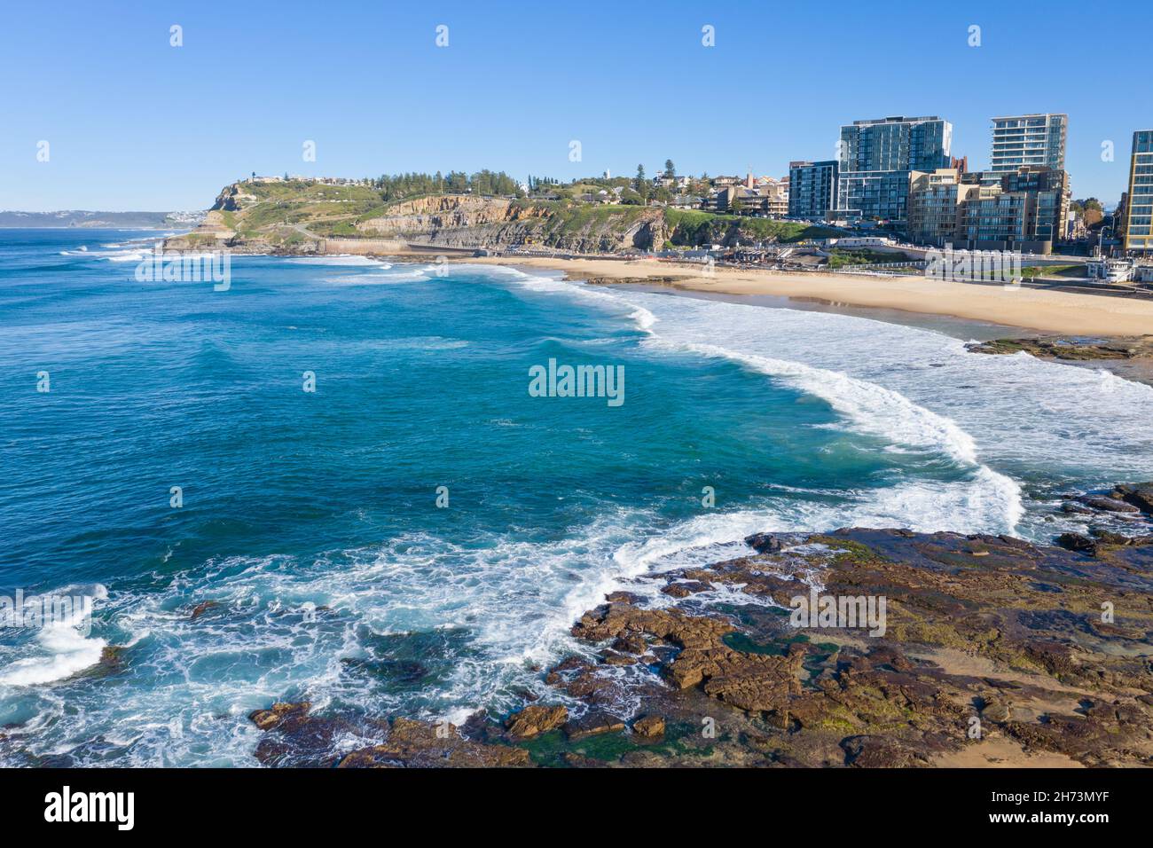 Aerial view of Newcastle Beach NSW Australia. A seaside city north of ...
