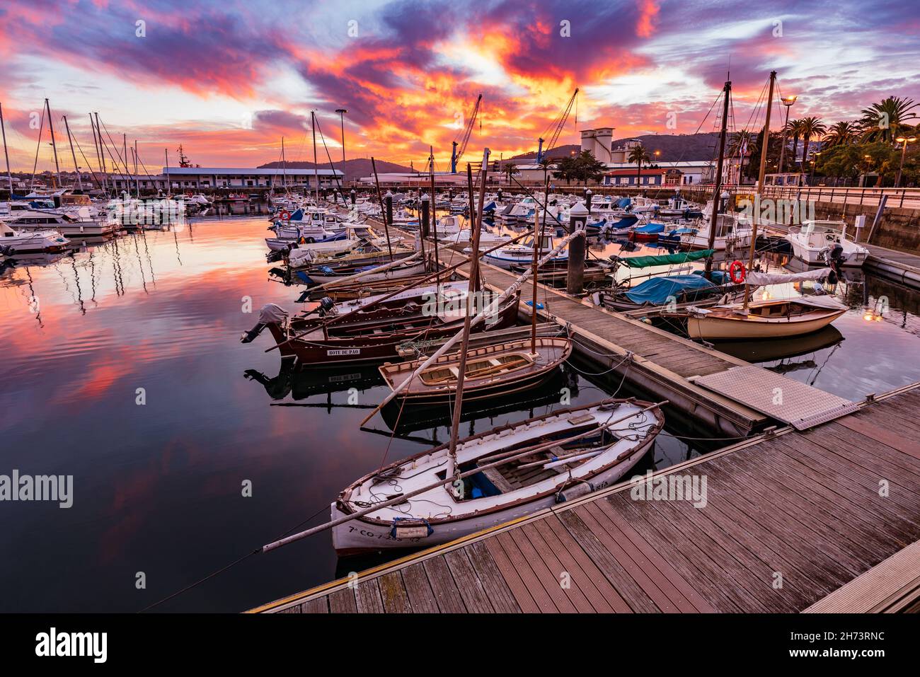 Ferrol, Spain. November 9, 2021. Dramatic sunset over Ferrol old port ...