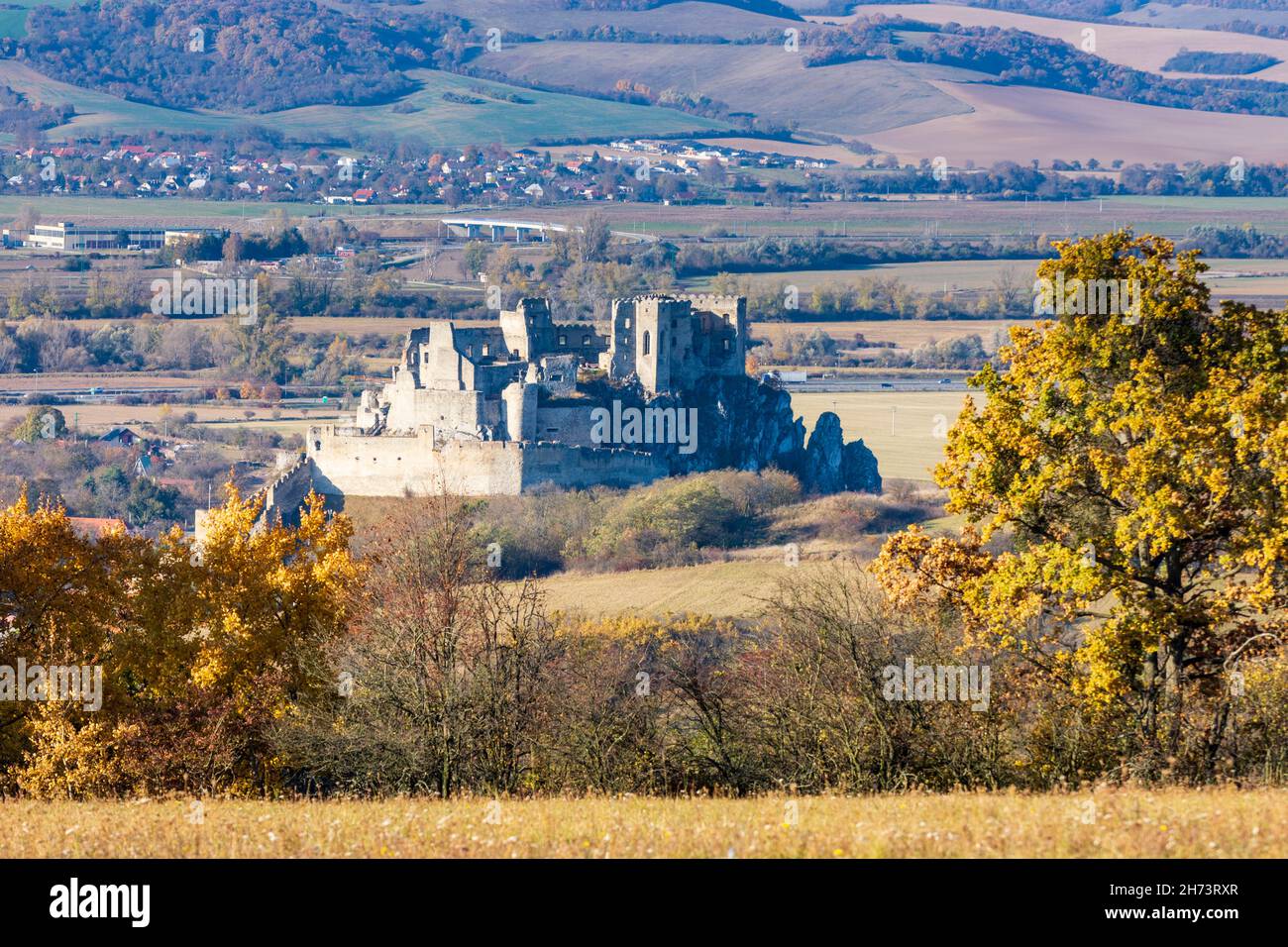 Beckov (Beckow): Beckov Castle, Vah valley in , , Slovakia Stock Photo ...