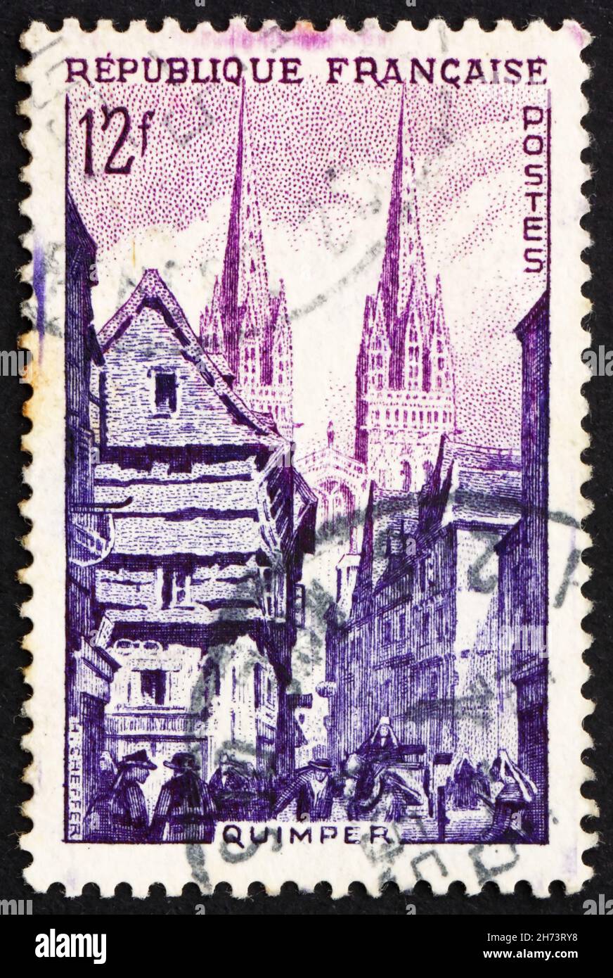 FRANCE - CIRCA 1954: a stamp printed in the France shows Street Corner ...