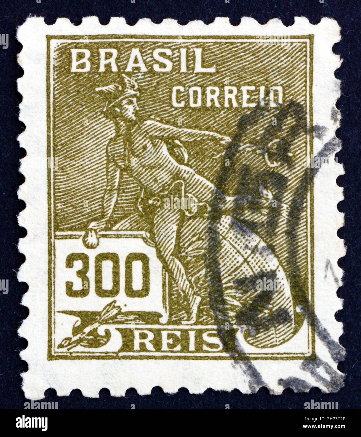 BRAZIL - CIRCA 1920: a stamp printed in the Brazil shows Mercury and ...