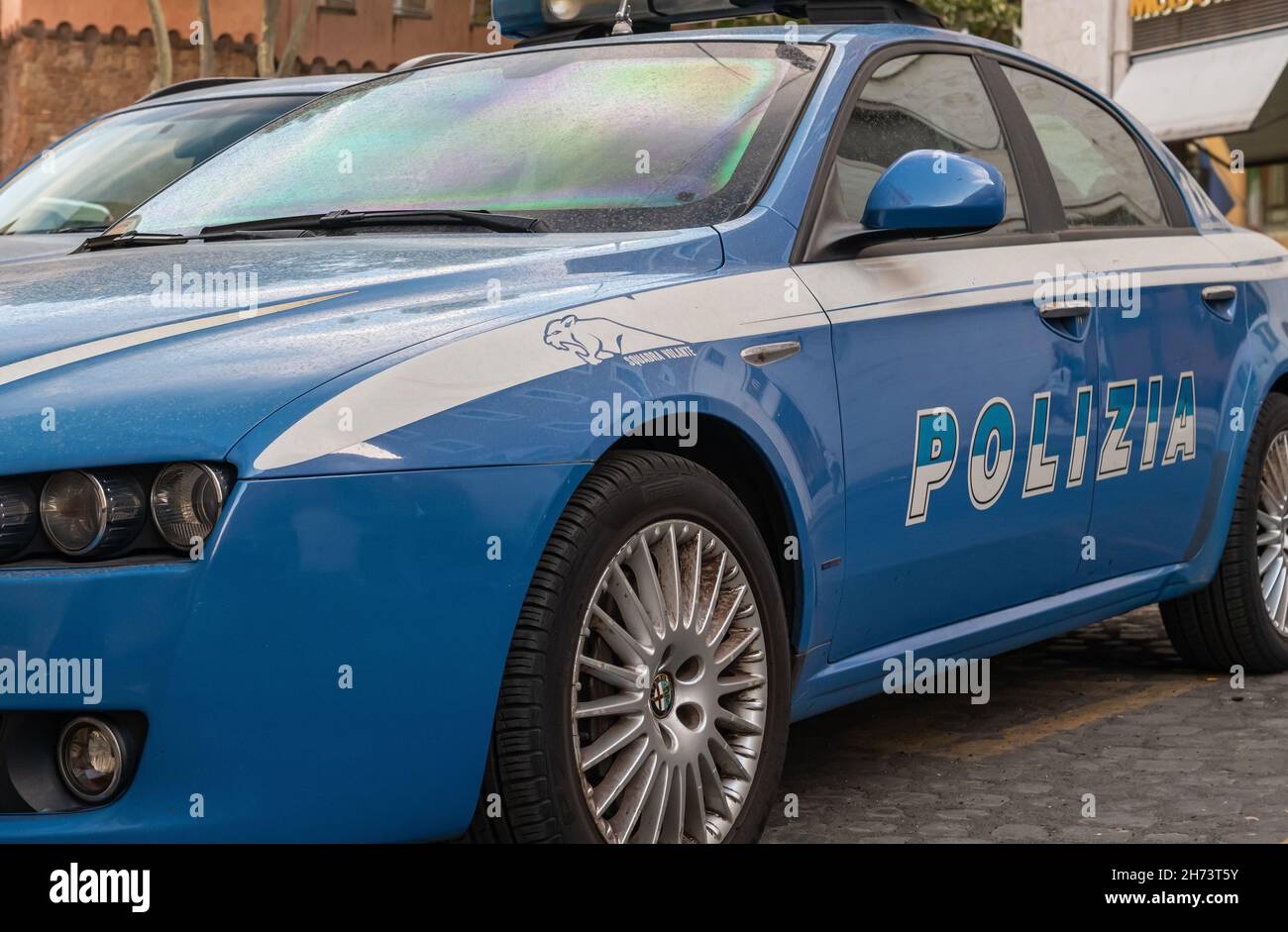 Close up of Italian Police Car - Squadra Volante, Rome, Italy Stock ...