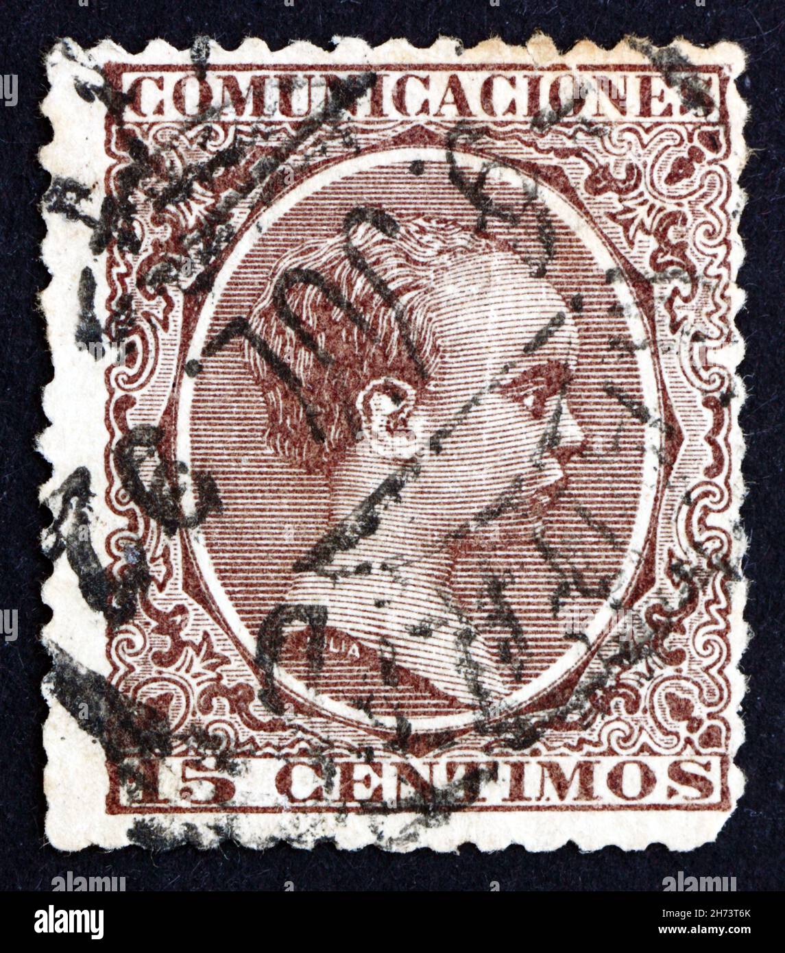 SPAIN - CIRCA 1889: a stamp printed in the Spain shows Alfonso XIII ...