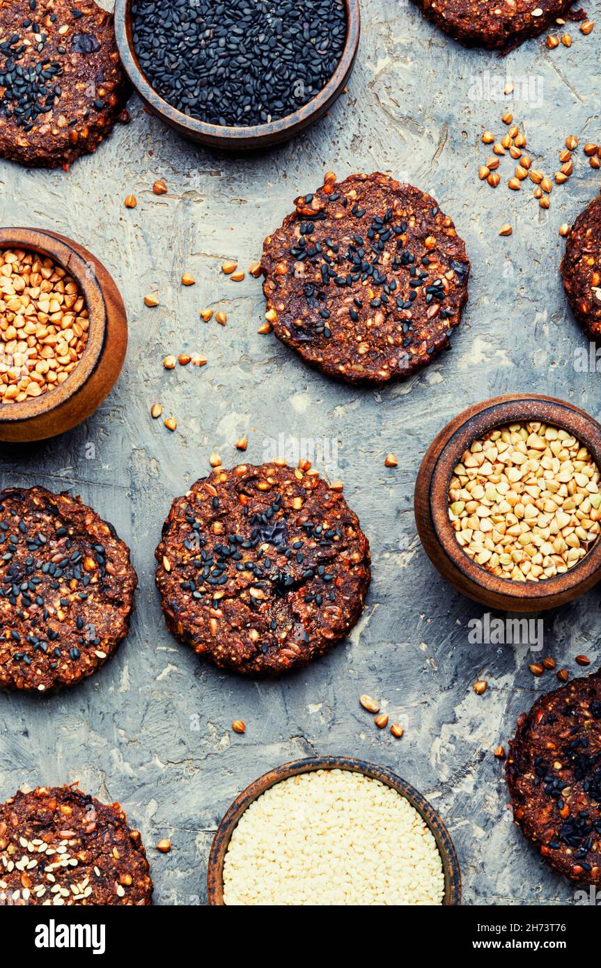 Homemade buckwheat pastry with sesame seeds.Top view Stock Photo - Alamy