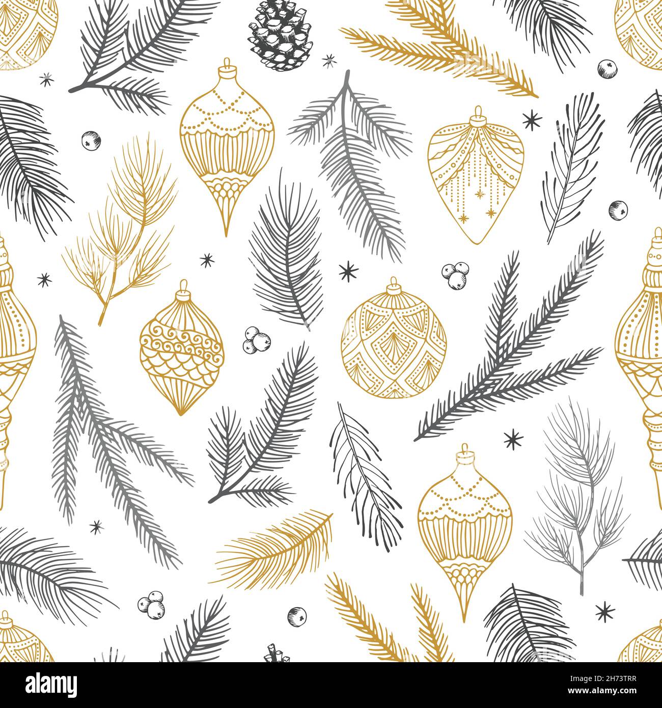 Christmas and Happy New Year seamless pattern with Christmas toys and ...