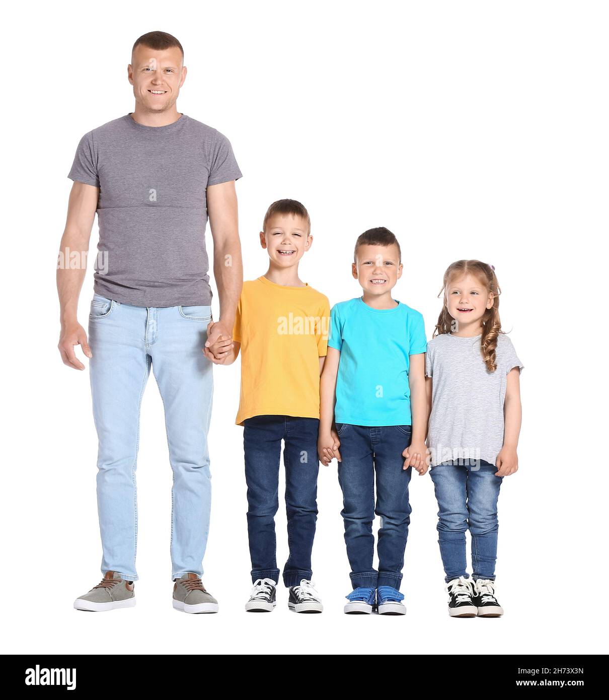 Portrait of father with little children isolated on white Stock Photo ...