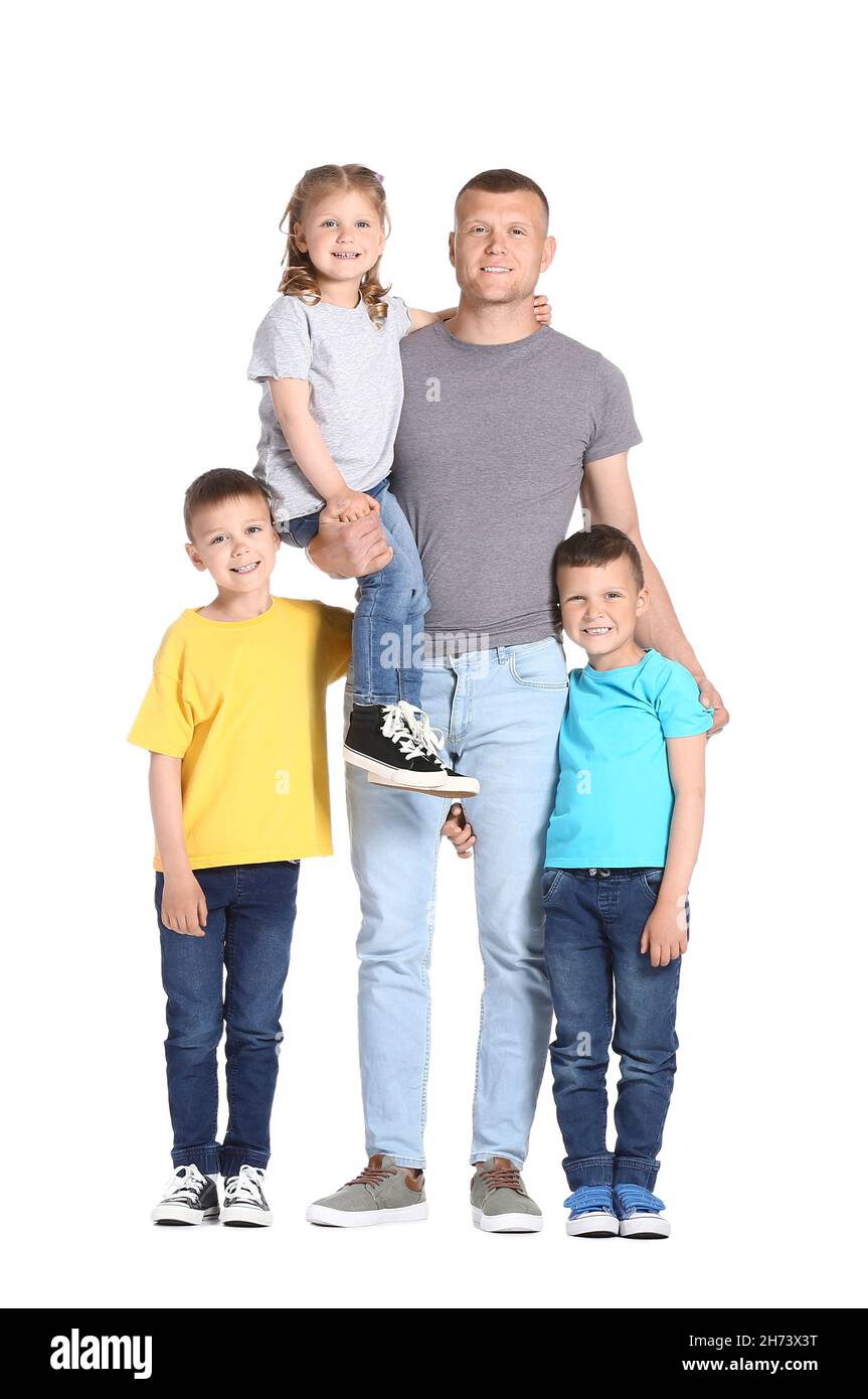 Portrait of father with little children isolated on white Stock Photo ...