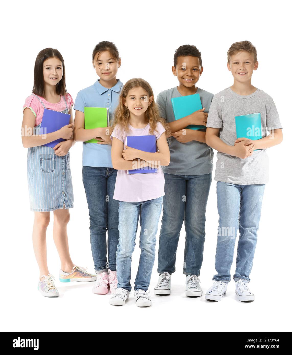Portrait of little students on white background Stock Photo - Alamy