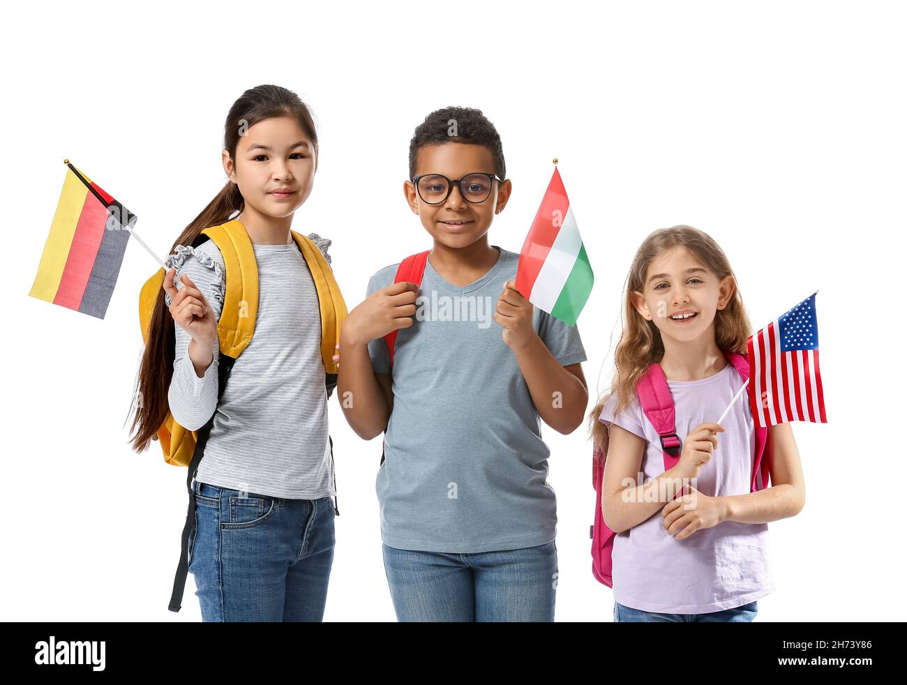 Pupils of language school on white background Stock Photo - Alamy