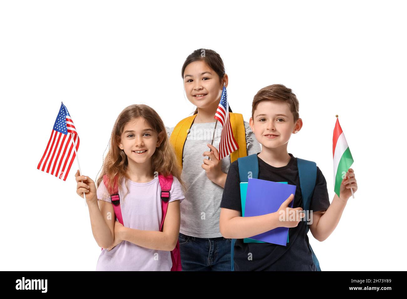Pupils of language school on white background Stock Photo - Alamy