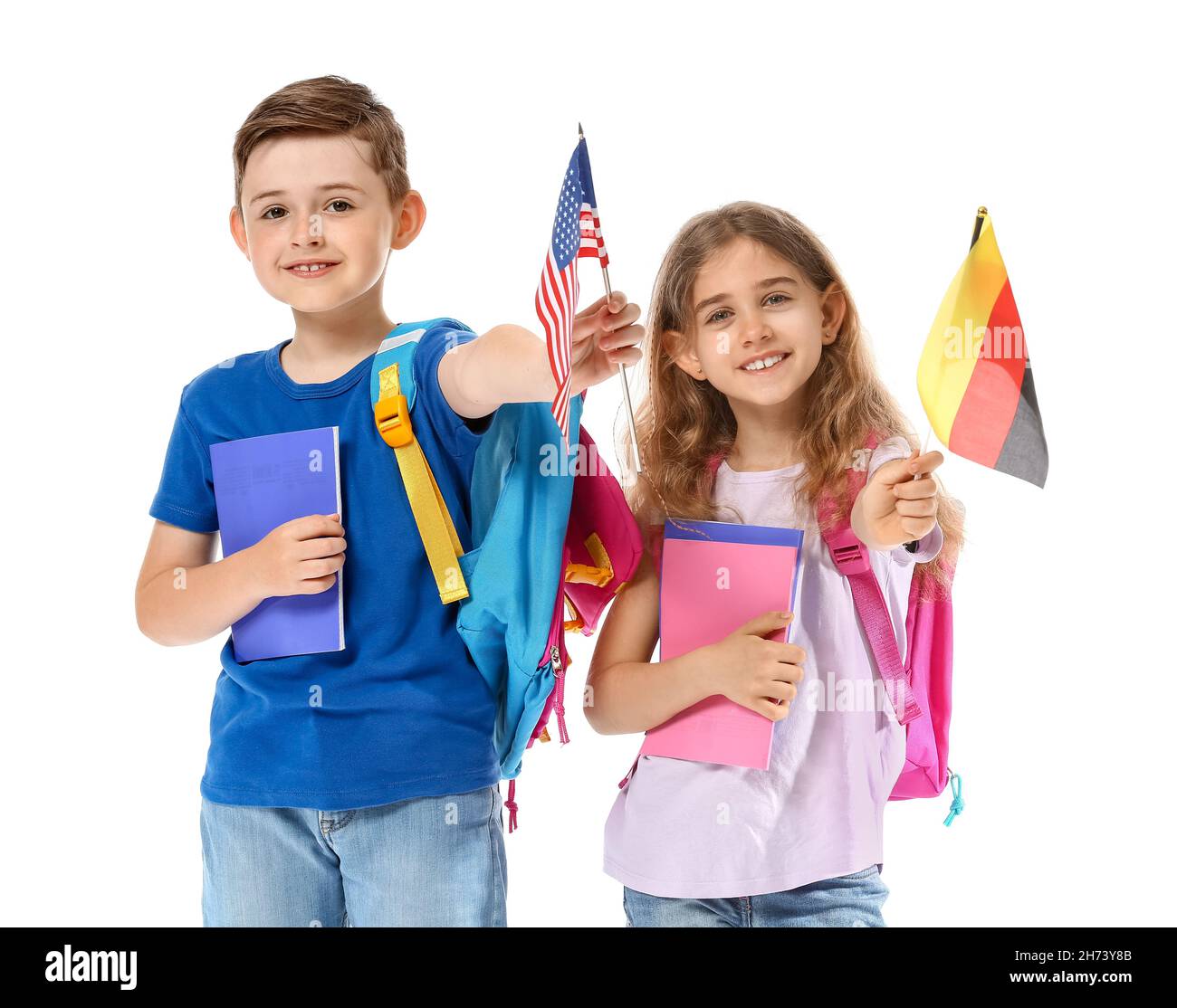 Pupils of language school on white background Stock Photo - Alamy