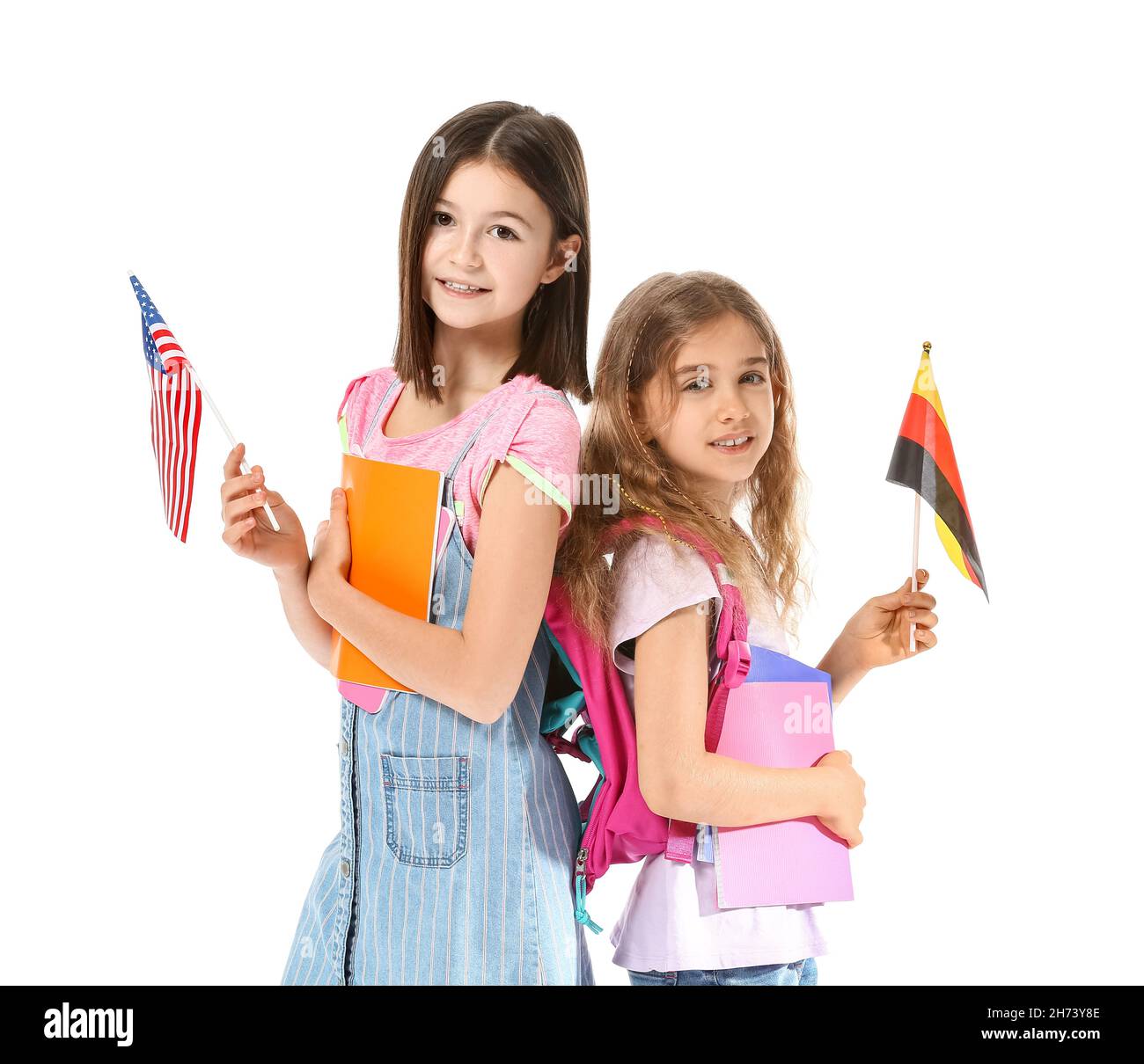 Pupils of language school on white background Stock Photo - Alamy