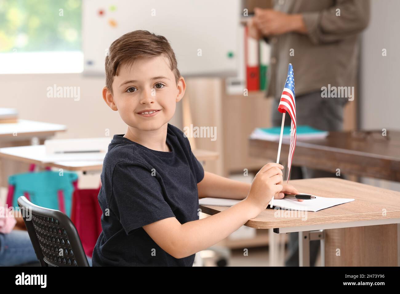American school children teacher flag hi-res stock photography and ...