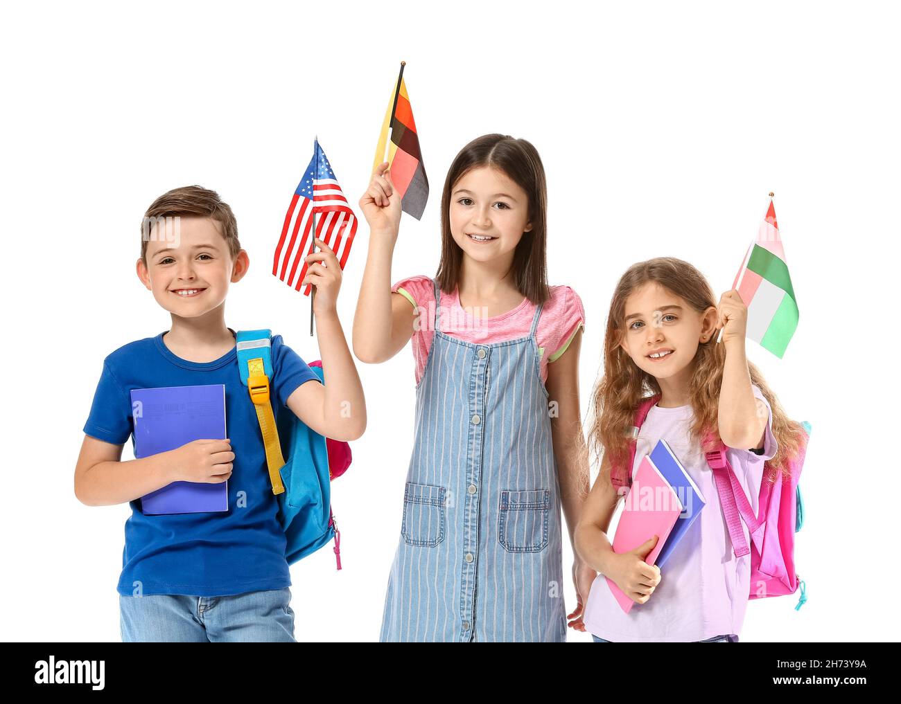 Pupils of language school on white background Stock Photo - Alamy