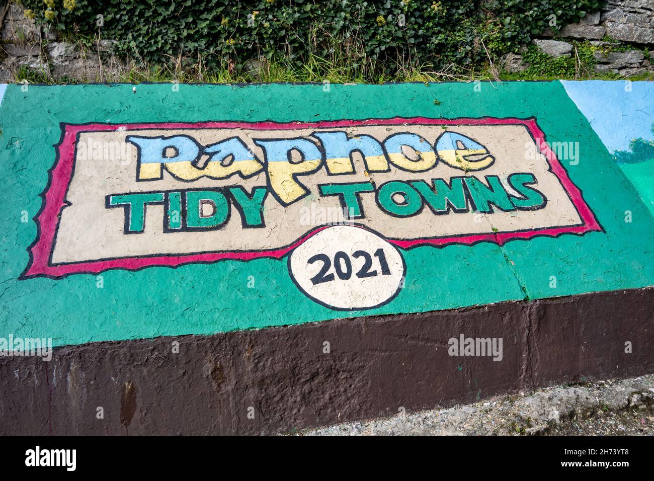 RAPHOE, IRELAND - OCTOBER 11 2021 : Sign marking the Raphoe Tidy Towns ...