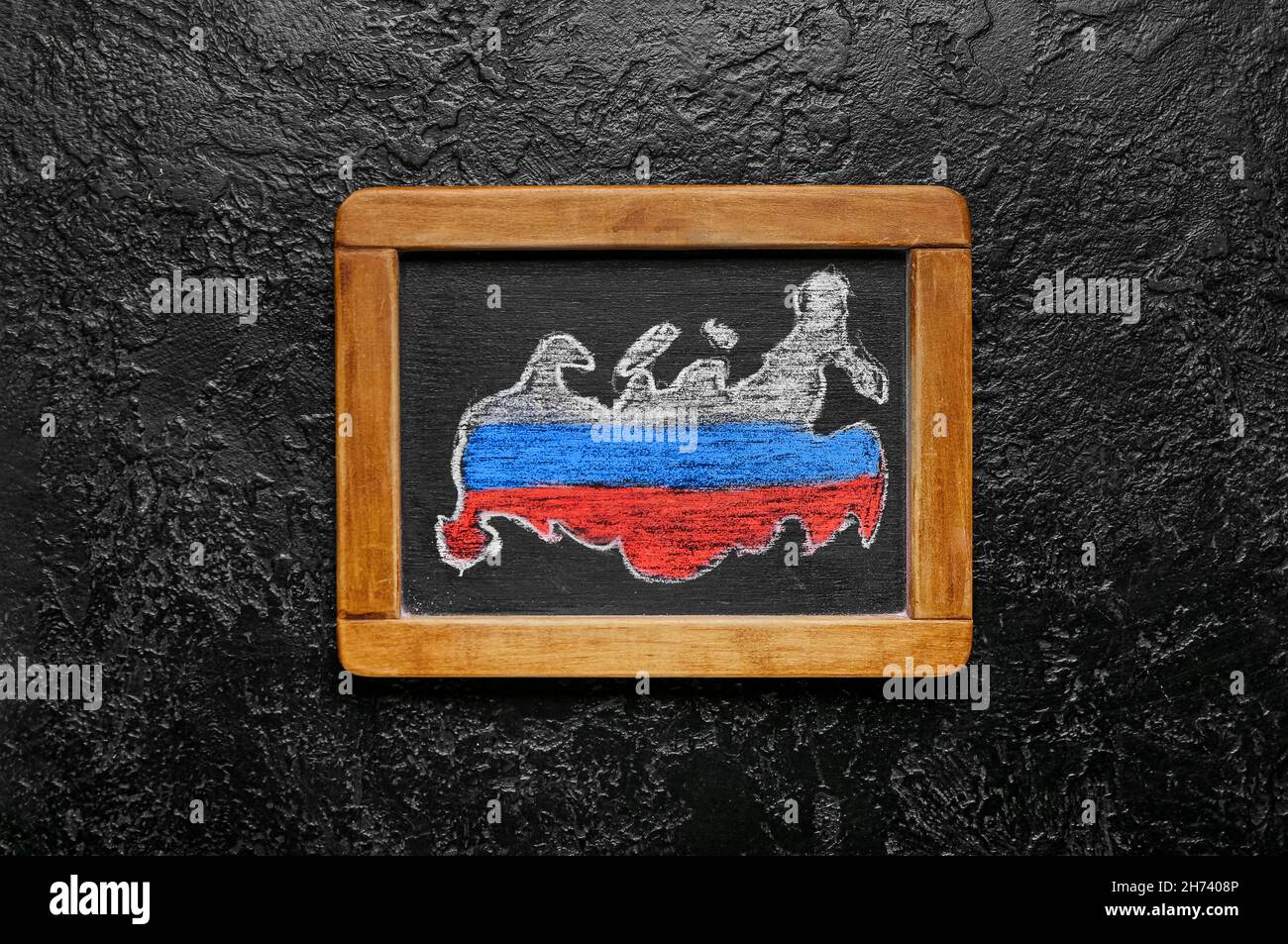 Chalkboard with drawn Russian flag on black background Stock Photo - Alamy