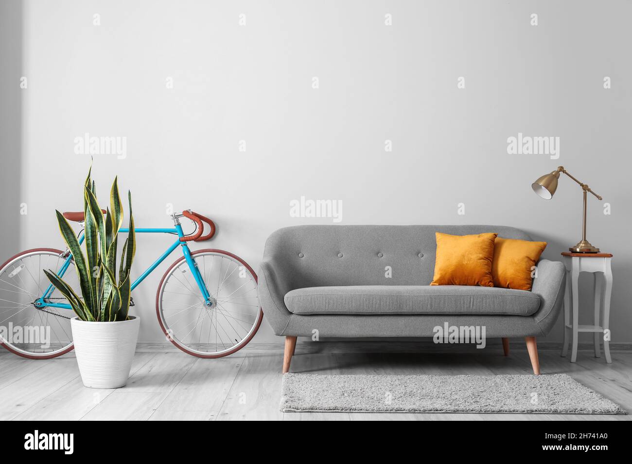 Stylish interior with bicycle in room Stock Photo - Alamy