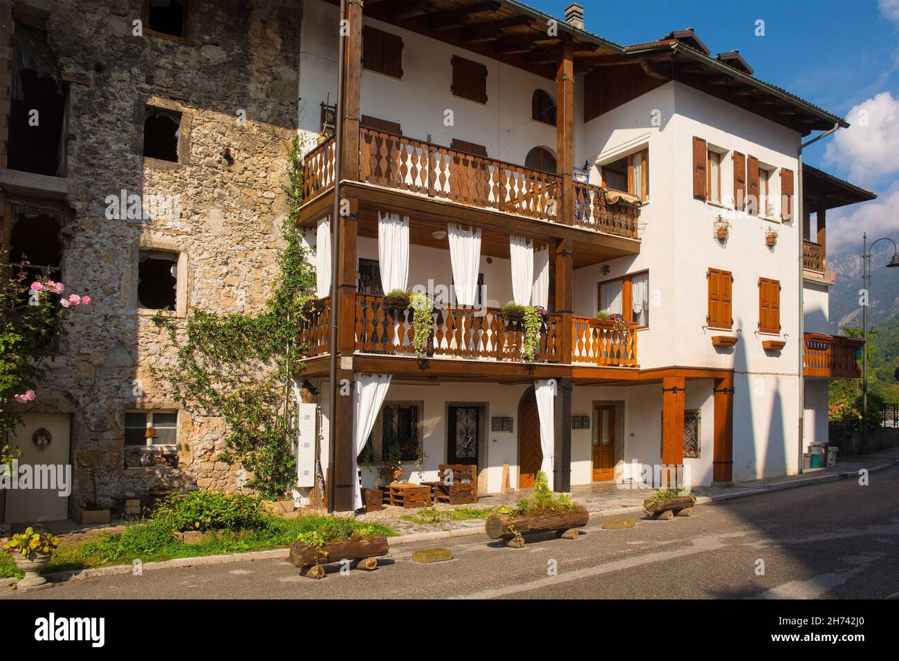 Residential buildings in the historic town of Ampezzo in Udine Province ...