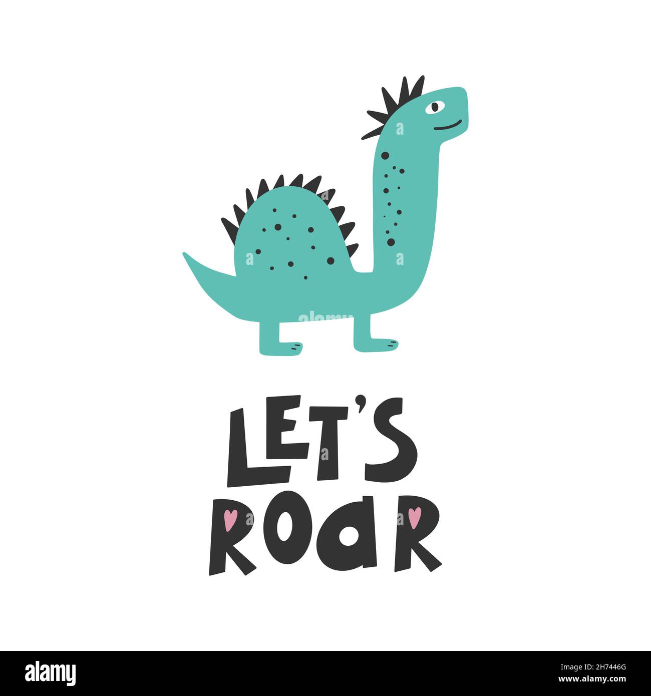 Cute dinosaur with lettering. Roar- slogan graphic with funny dinosaur cartoons Stock Vector ...