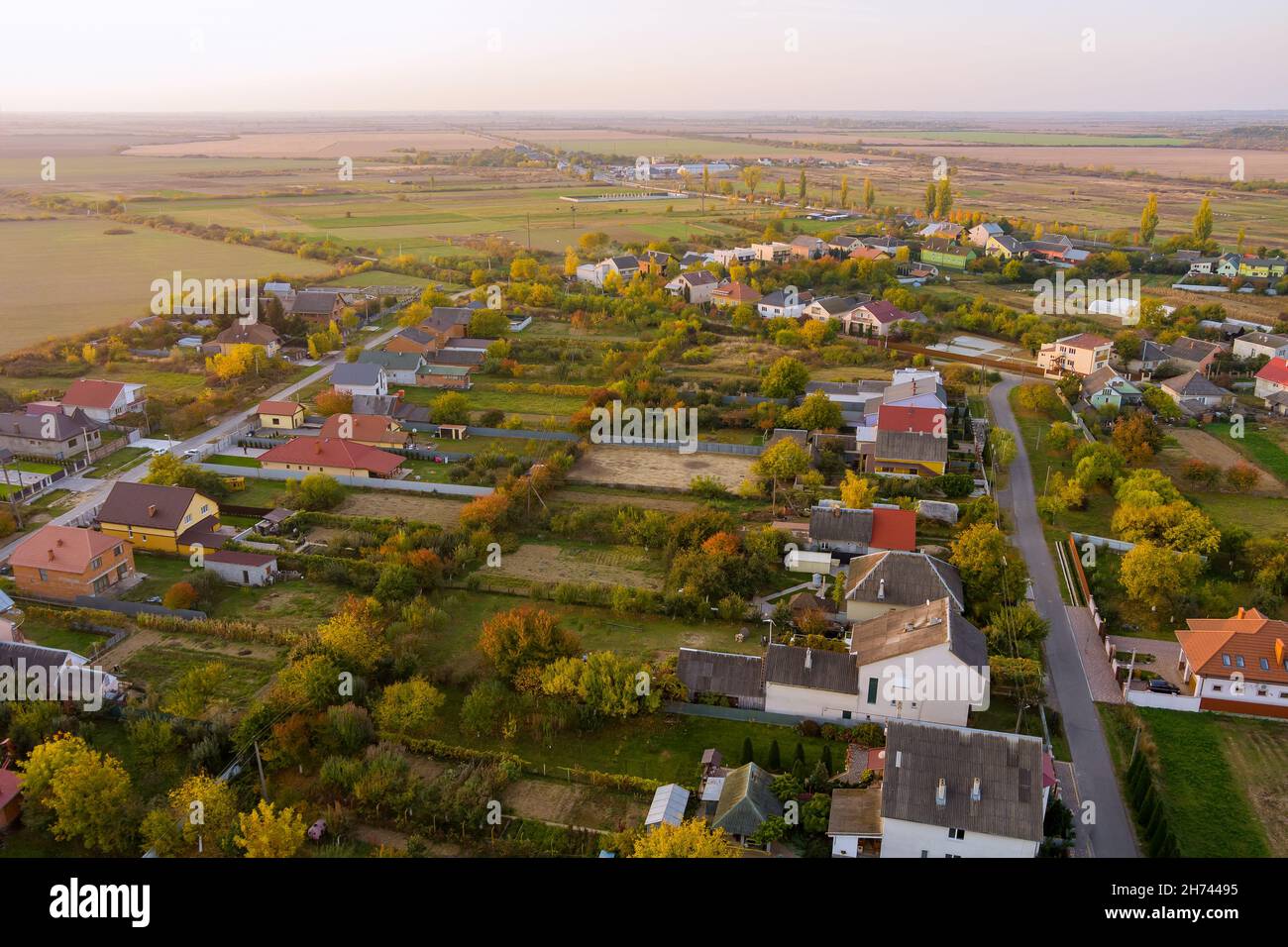 Aerial view of the European beautiful village with fields Stock Photo ...