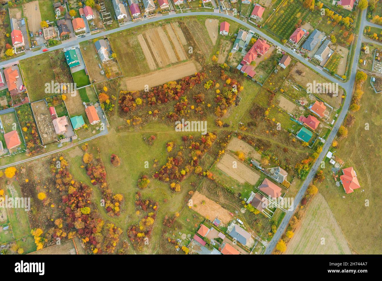 Beautiful panoramic aerial view with fields of height view of the ...