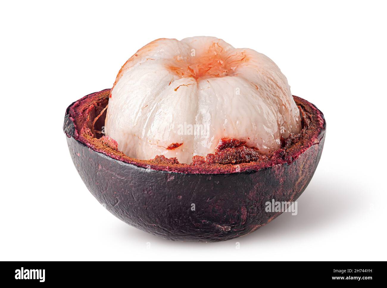 Ripe opened mangosteen front view isolated on white background Stock ...