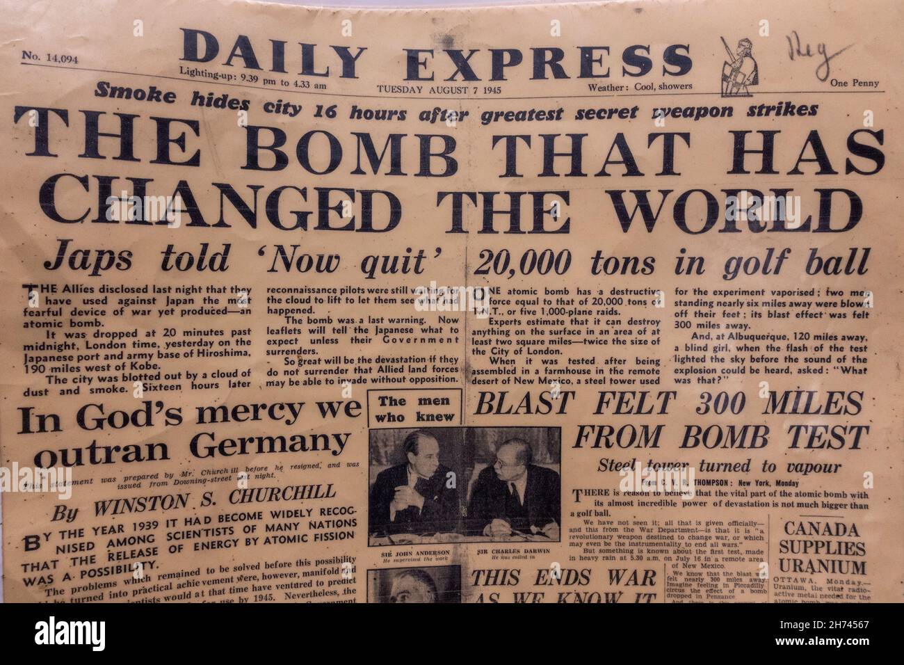 Front page headline "The Bomb That Has Changed the World, Daily Express ...