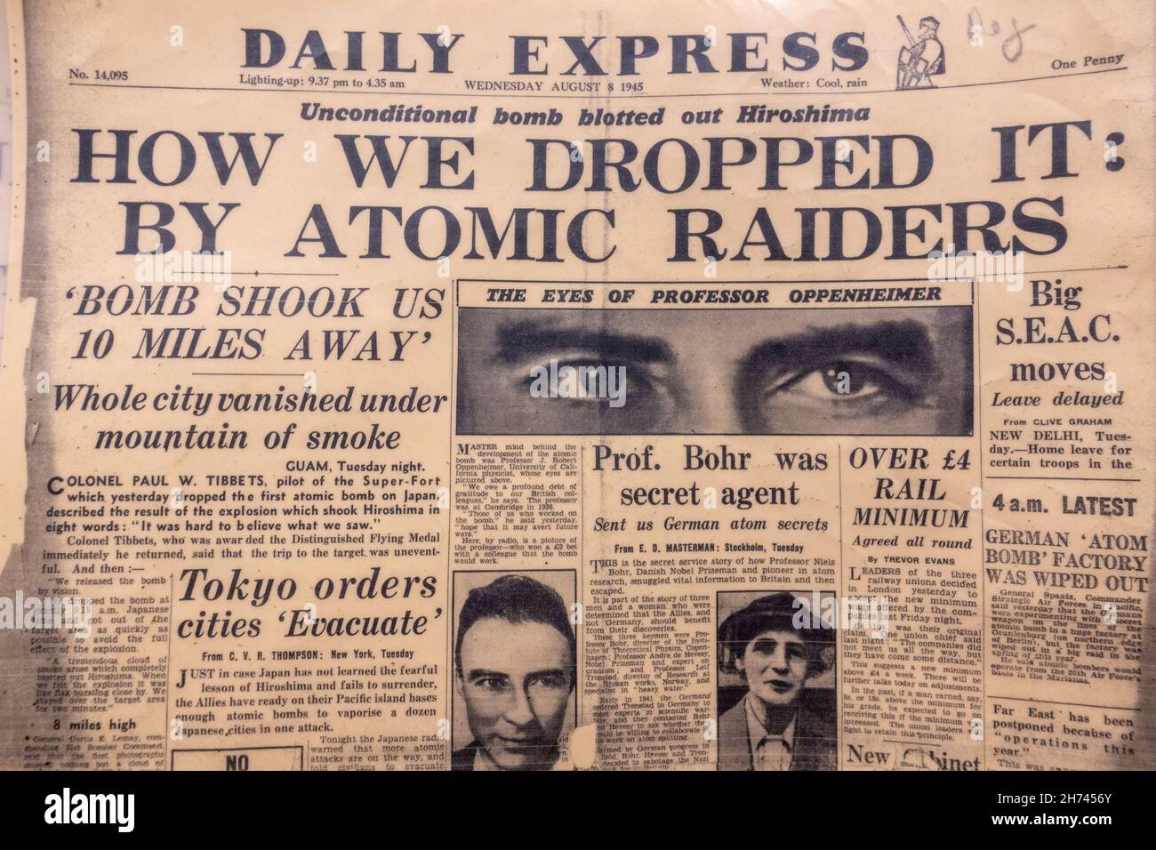 Front page headline "How We Dropped it: by Atomic Raiders", Daily ...