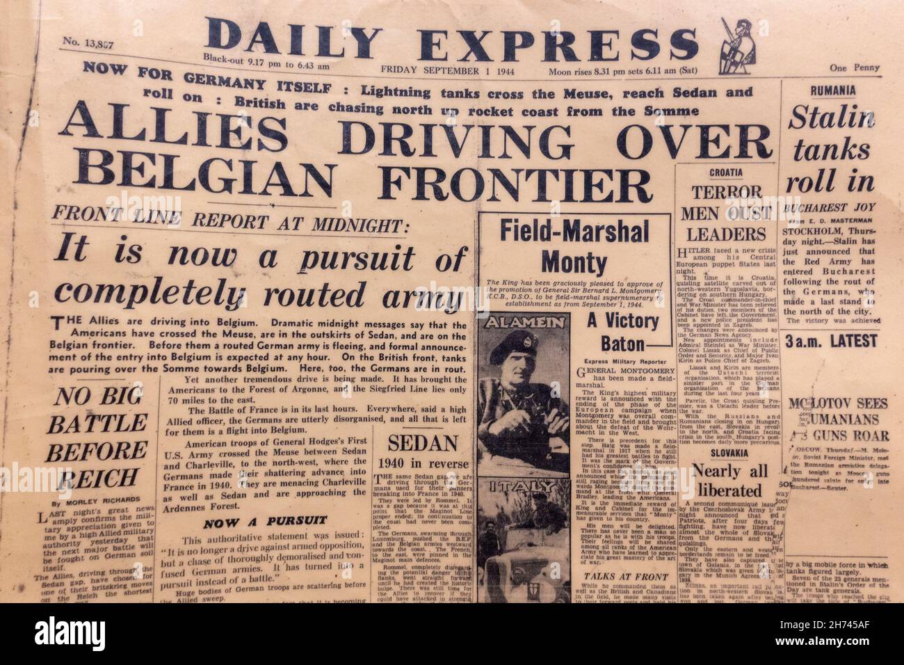 "Allies Driving Over Belgian Frontier" front page headline on Daily ...
