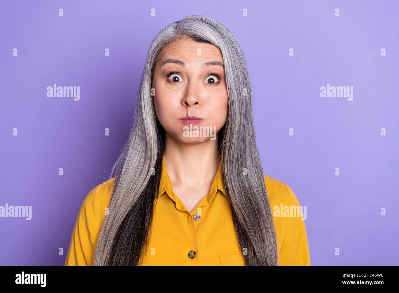 Portrait of attractive cheerful foolish woman grimacing having fun ...