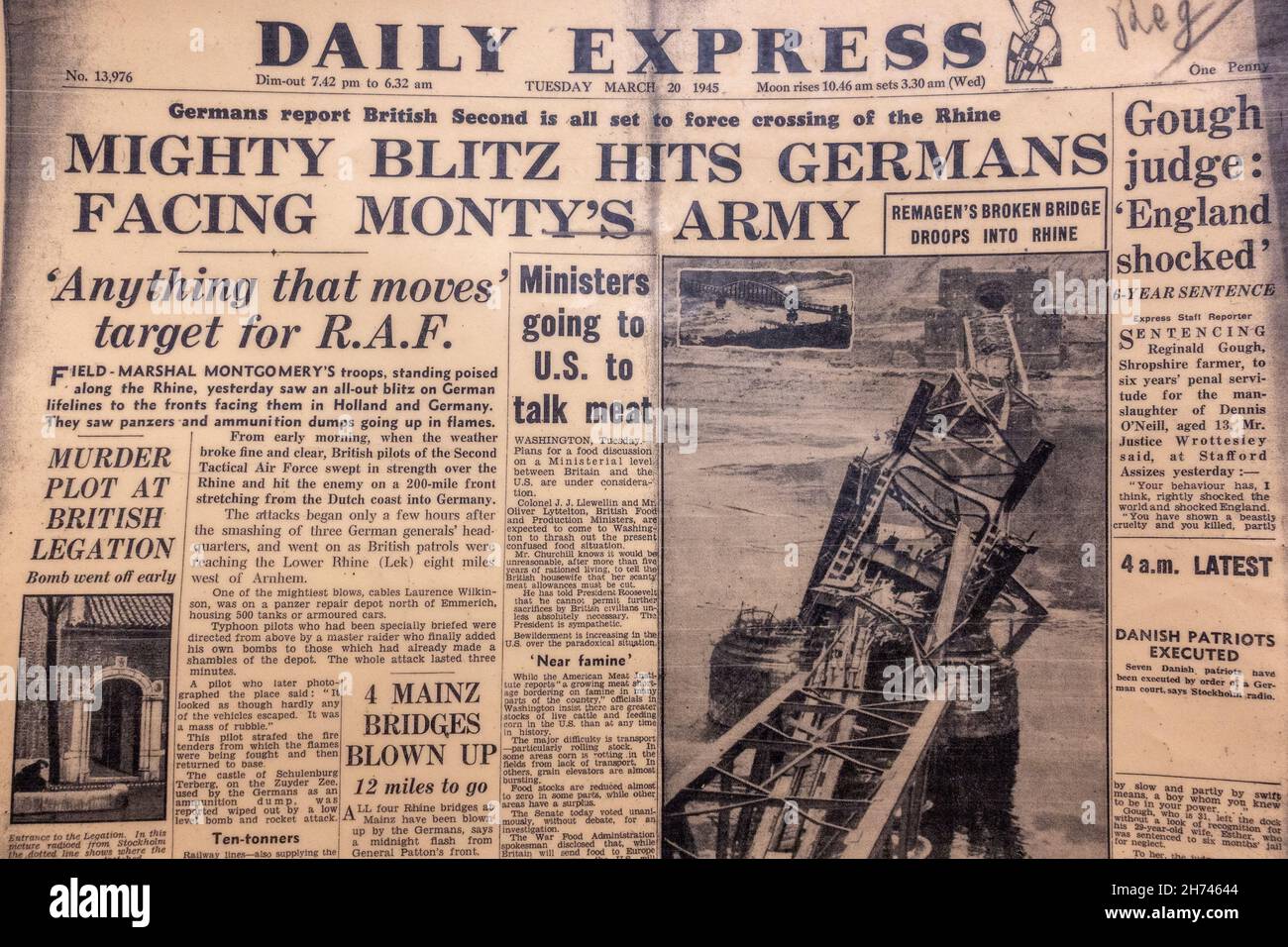 "Mighty Blitz Hits Germans Facing Monty's Army" front page headline ...