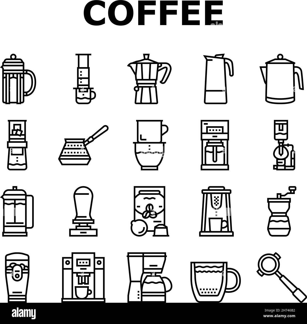 Coffee Make Machine And Accessory Icons Set Vector Stock Vector Image ...