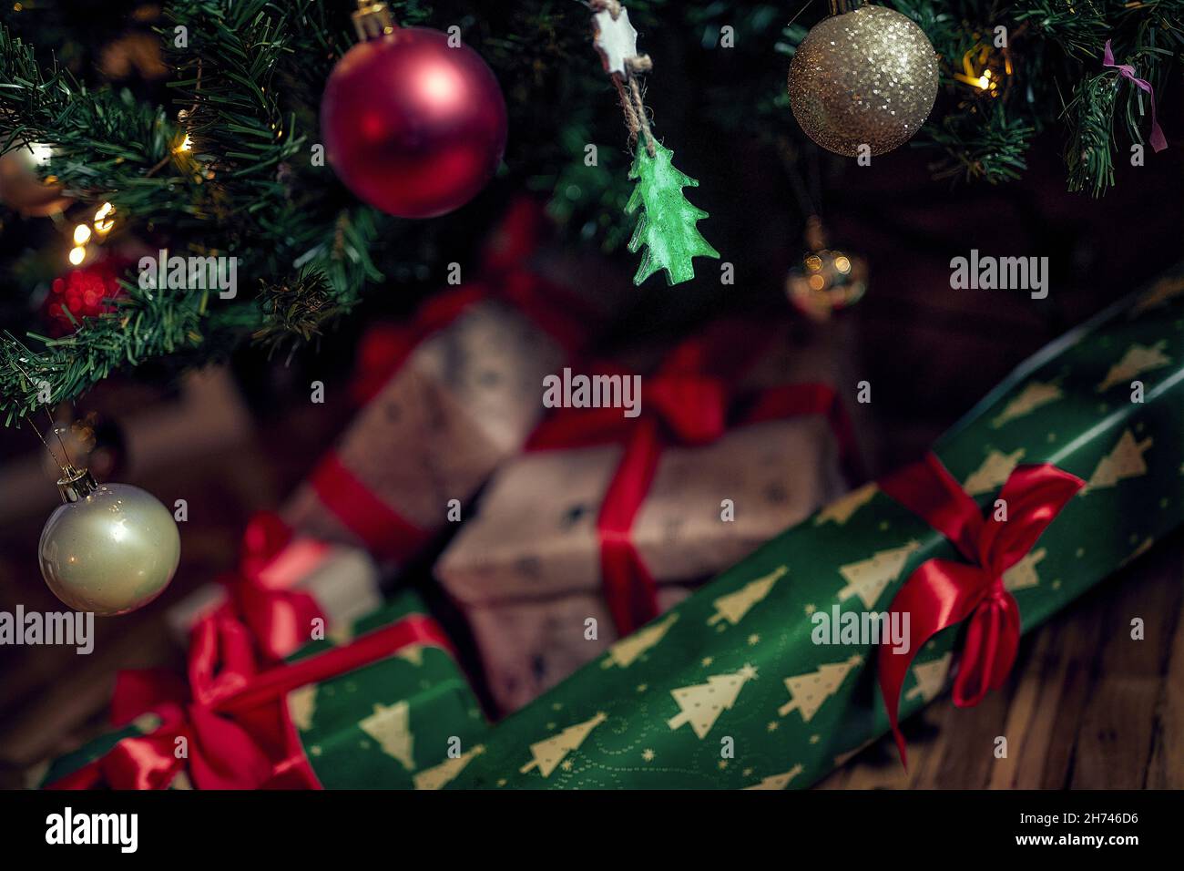 Christmas Tree with Decorations background Stock Photo - Alamy