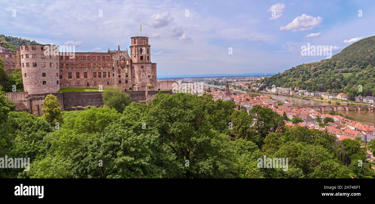 View to the Heidelberg Castle the old town and Nekar Heidelberg, Baden ...