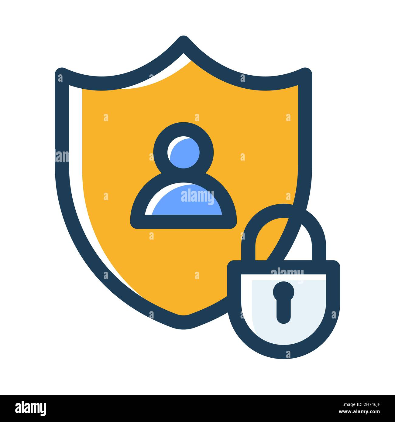 privacy lock security shield single isolated icon with dash or dashed line style vector ...
