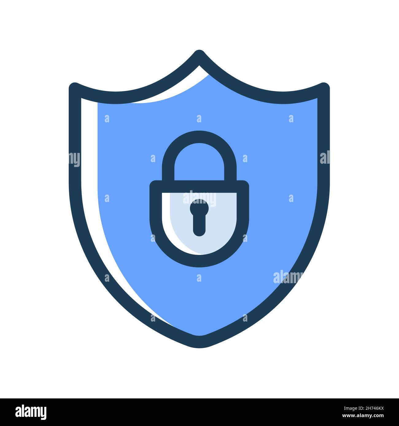 protection shield security lock single isolated icon with dash or ...