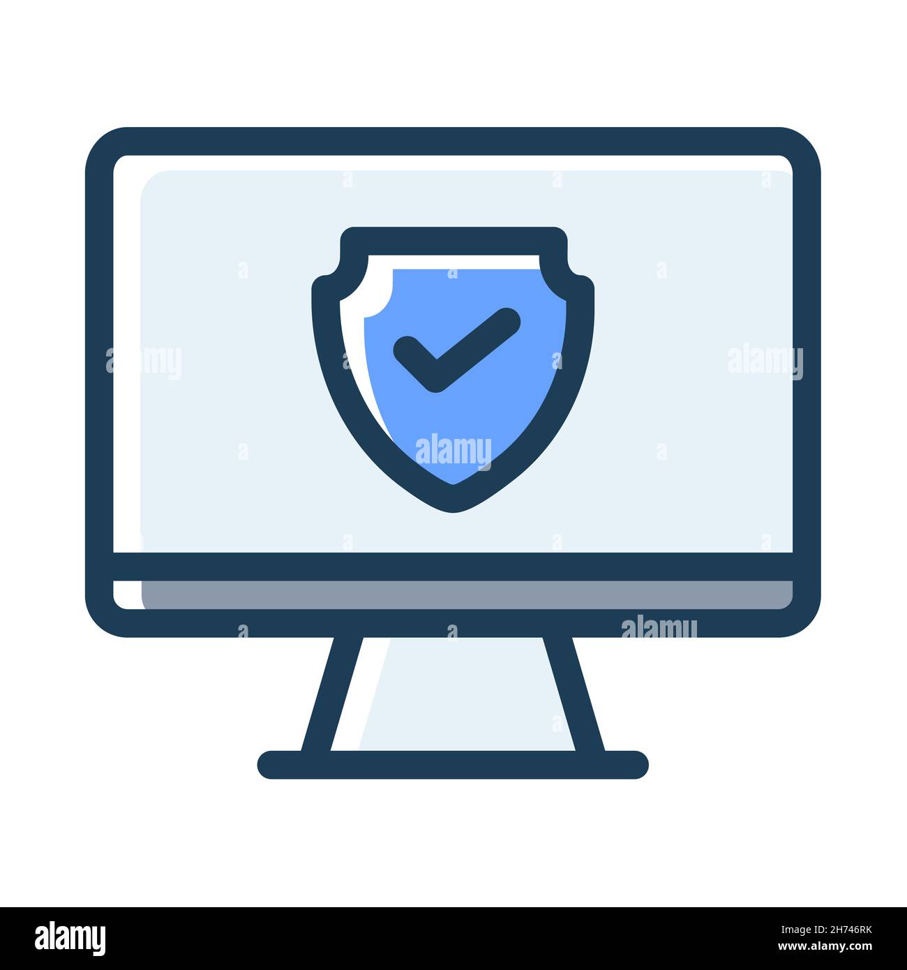 desktop shield safe protected security single isolated icon with dash or dashed line style ...