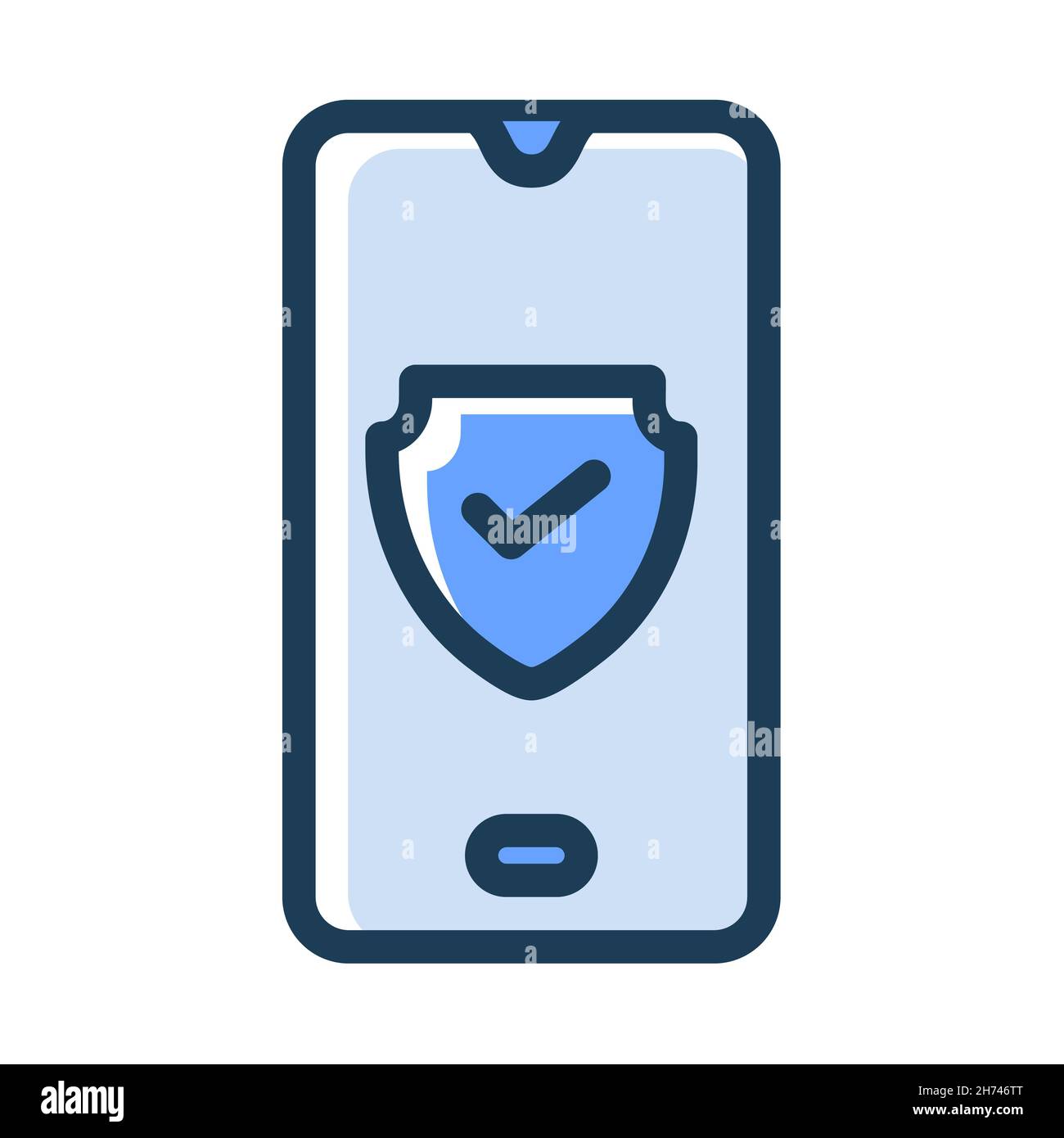 phone shield security protected single isolated icon with dash or dashed line style vector ...