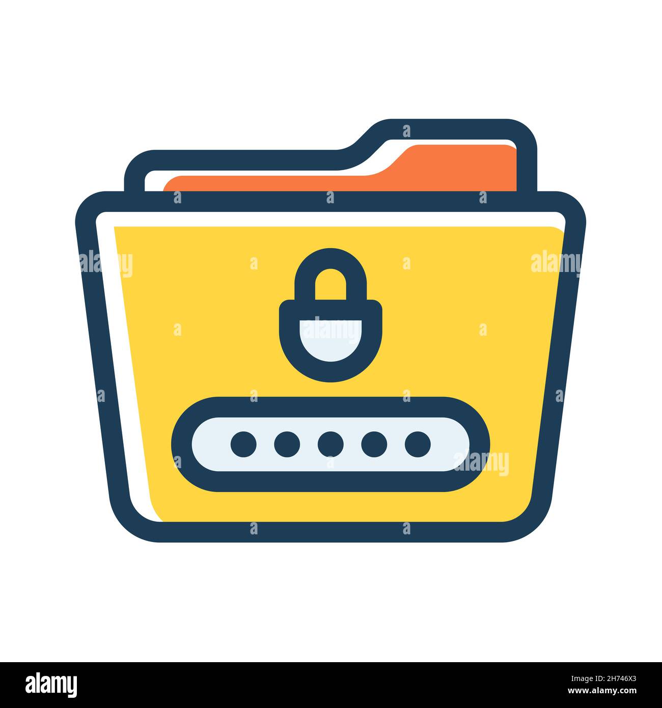 folder password entry lock protection single isolated icon with dash or dashed line style vector ...