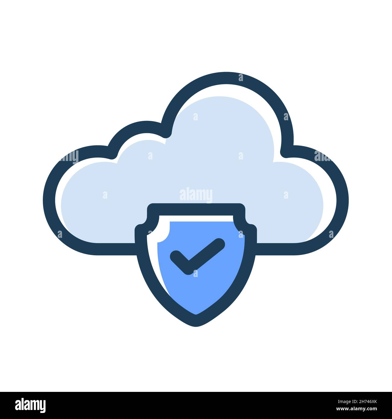 cloud shield security verified and secured single isolated icon with dash or dashed line style ...
