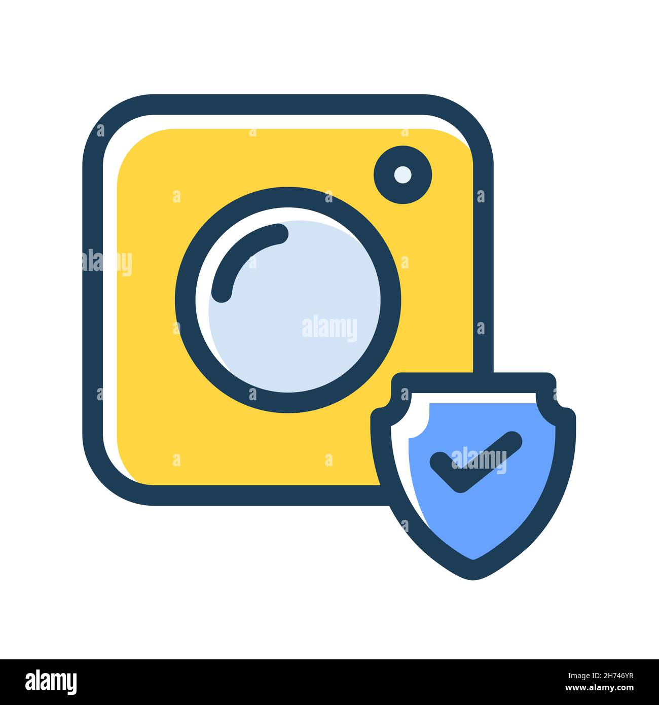 security camera shield video monitored single isolated icon with dash or dashed line style ...