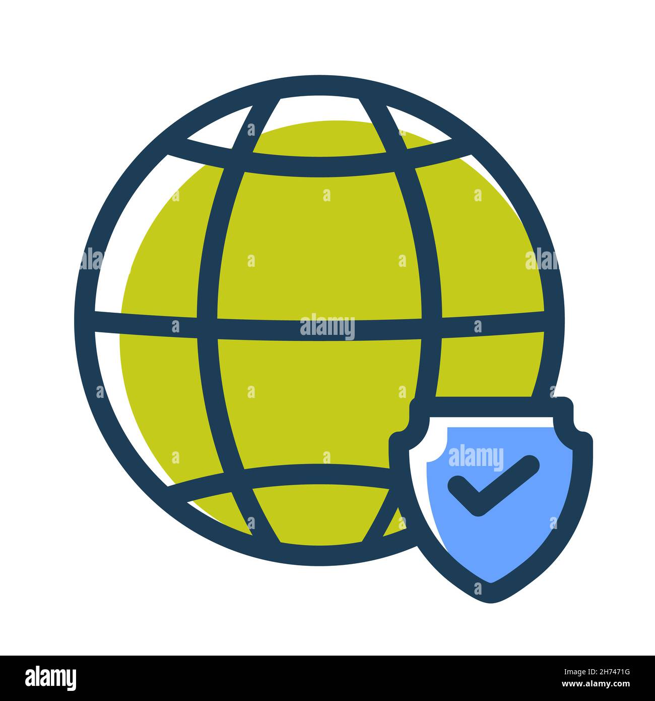 internet security globe with shield single isolated icon with dash or ...