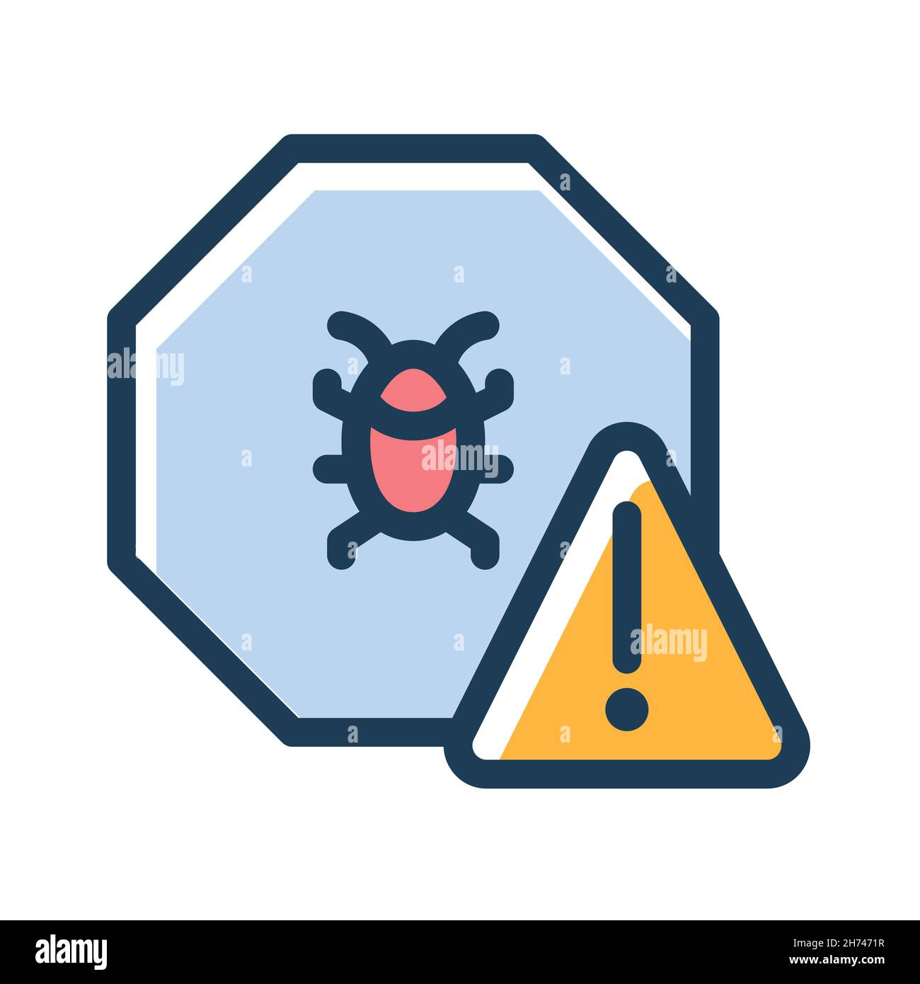 warning sign bug alert danger single isolated icon with dash or dashed ...