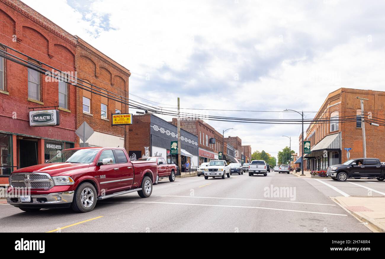 Anna, Illinois, USA - October 1, 2021: People driving by the old ...