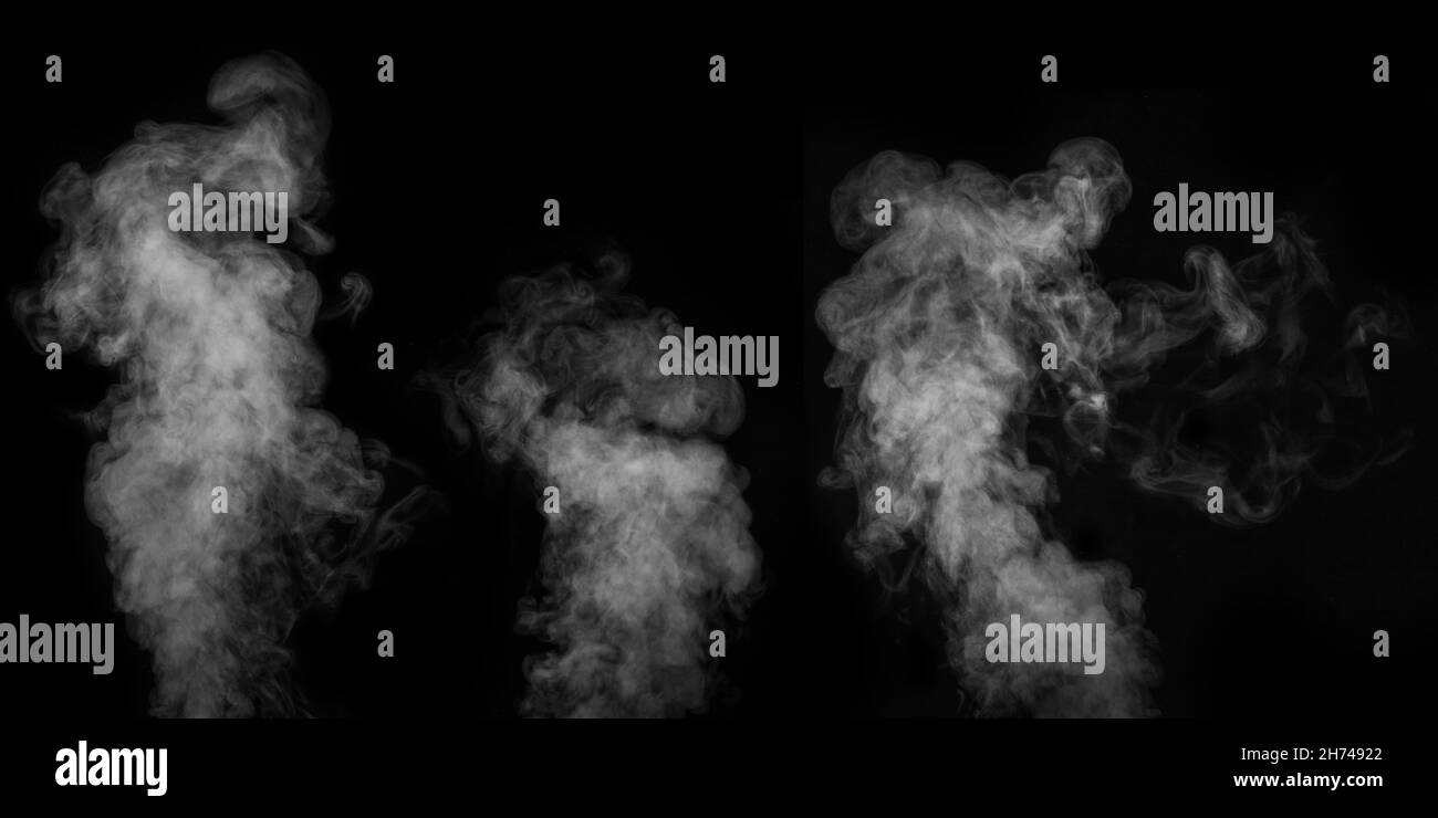 A set of different vapors, smoke on a black background to overlay on ...