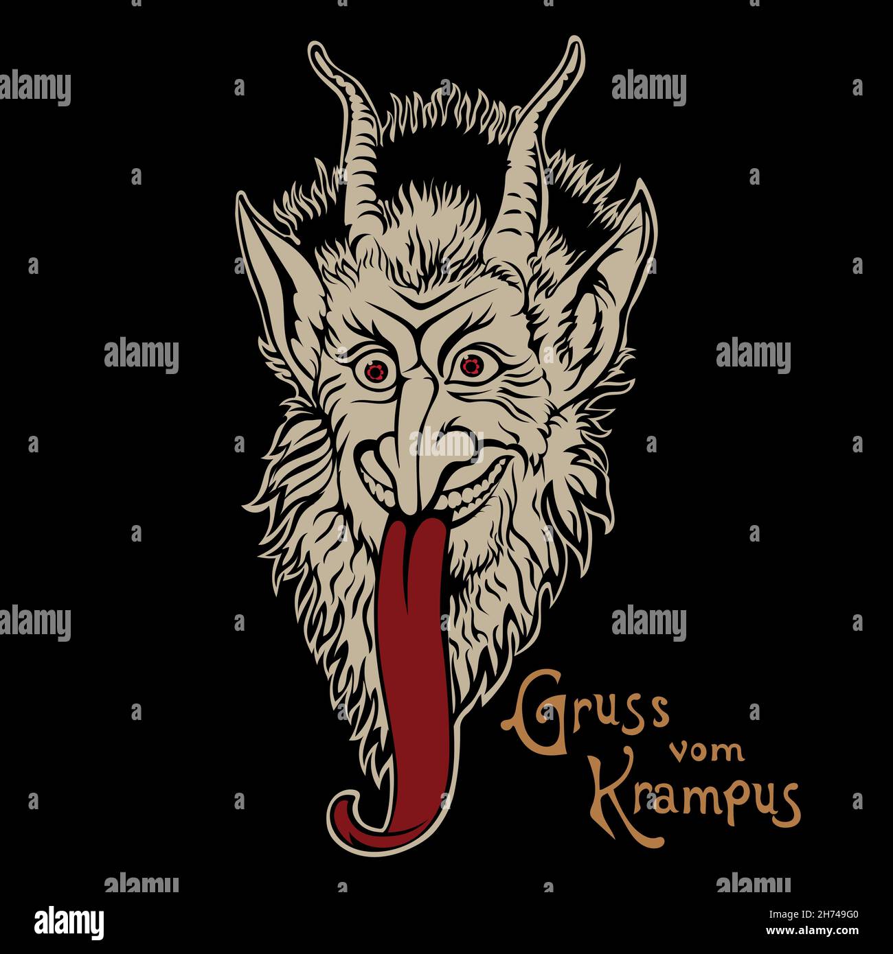 Christmas illustration, postcard. Krampus Central European folklore ...