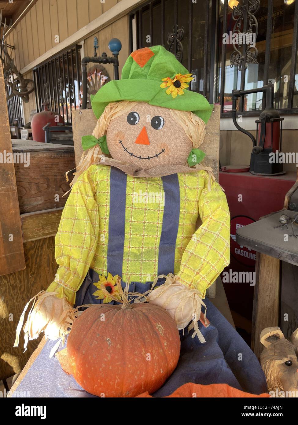 FRESNO, UNITED STATES - Oct 15, 2021: A cute stuffed female scarecrow ...